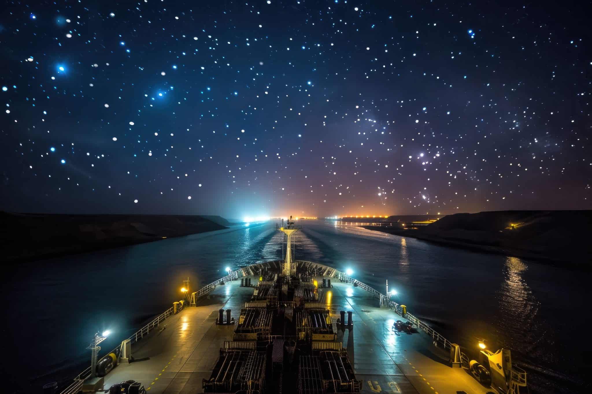 Navigating the Suez Canal at night - R. STAHL Tranberg